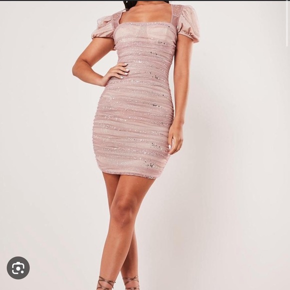Missguided | Dresses | Nwt Missguided Pink Glitter Ruched Mesh Mini ...